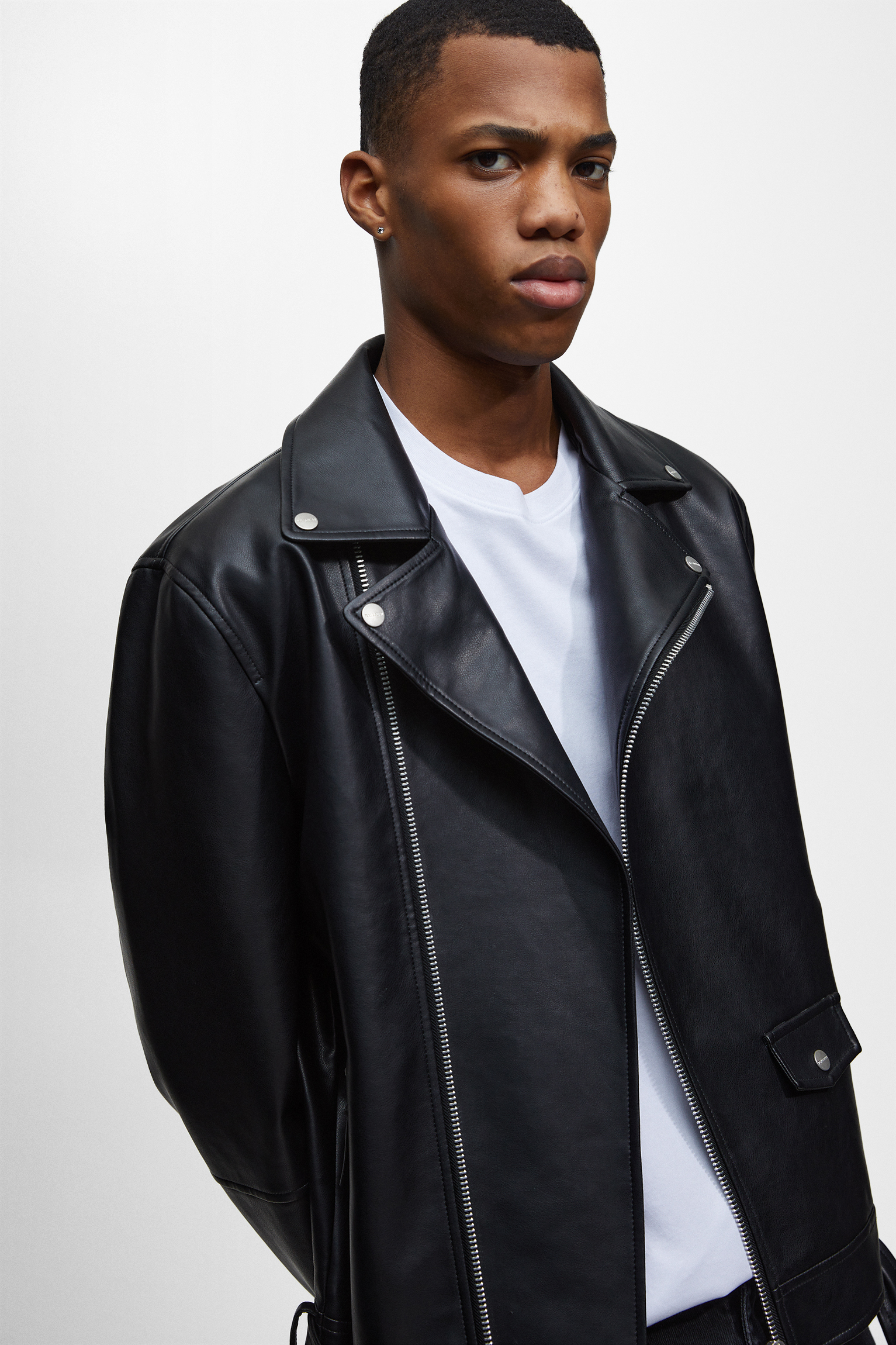 Topman Faux Leather Biker Jacket In Black