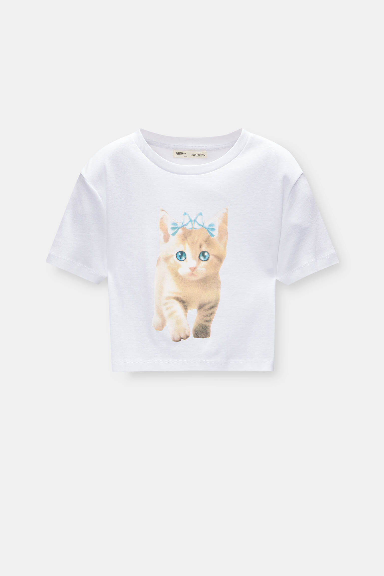 Cropped cat T-shirt - pull&bear