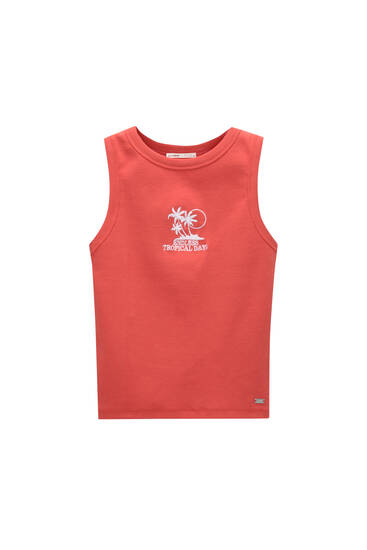 Red palm tree tank top - PULL&BEAR