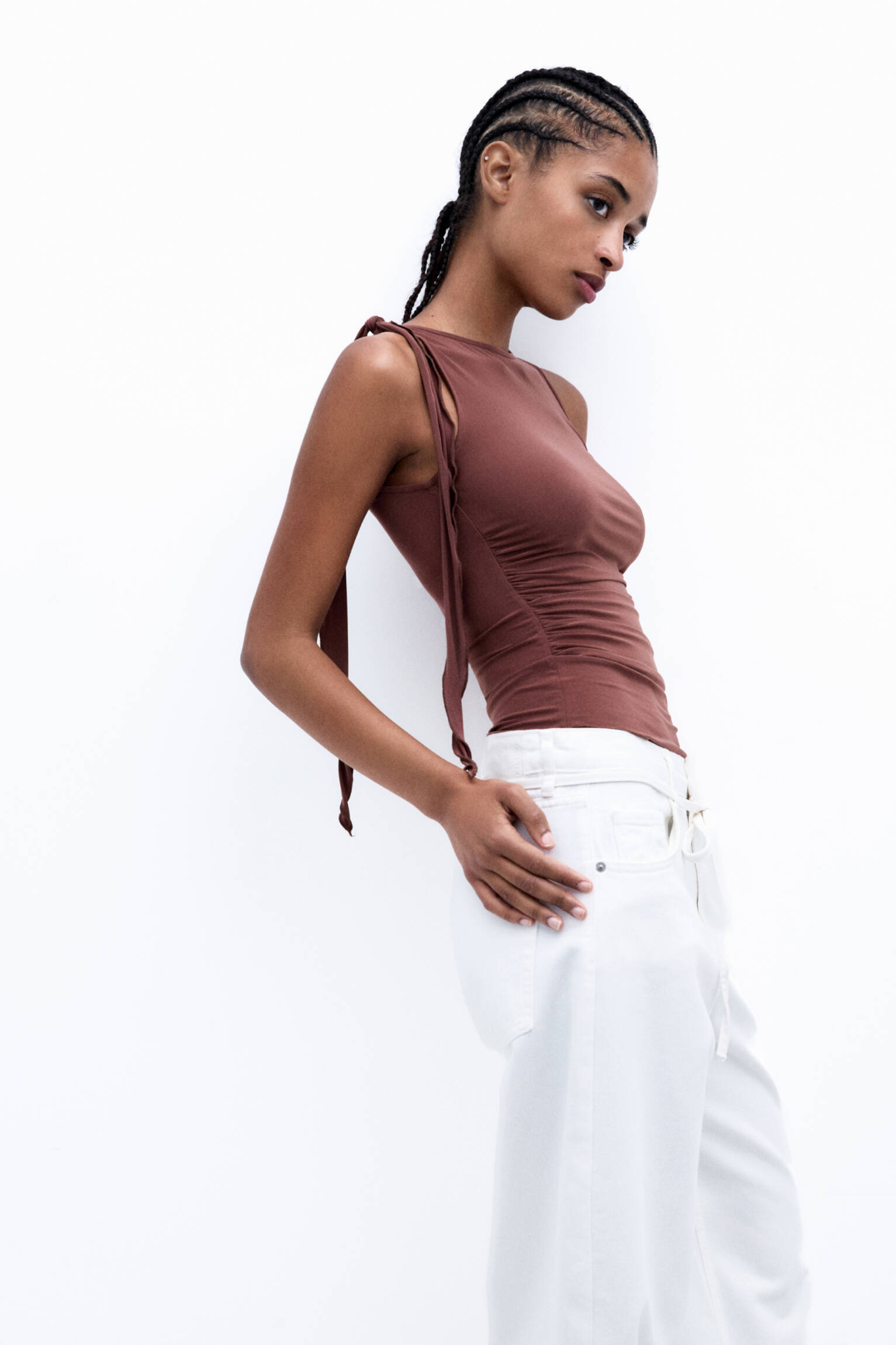 Polyamide top with tie - PULL&BEAR