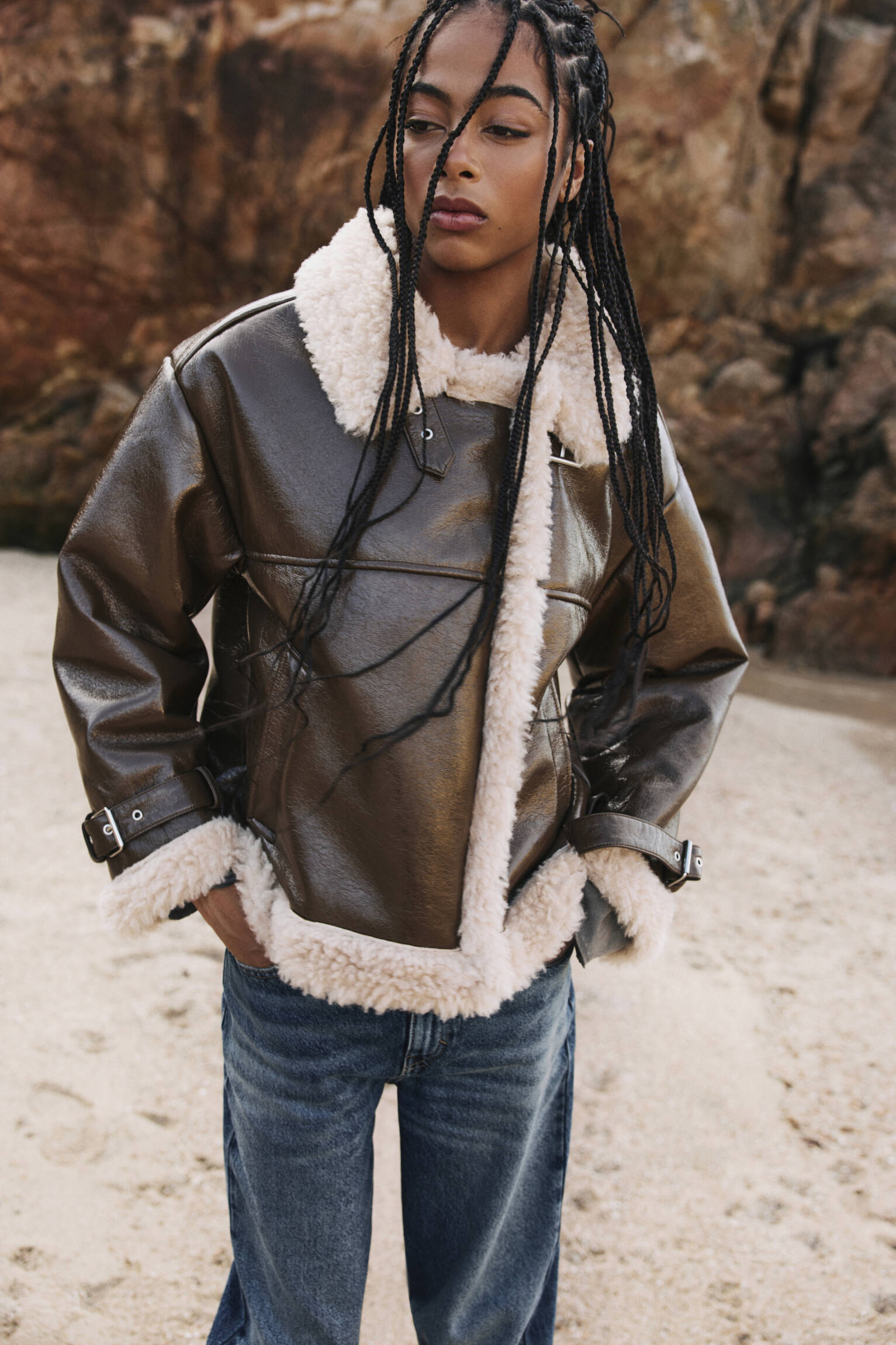 Faux shearling biker jacket - PULL&BEAR