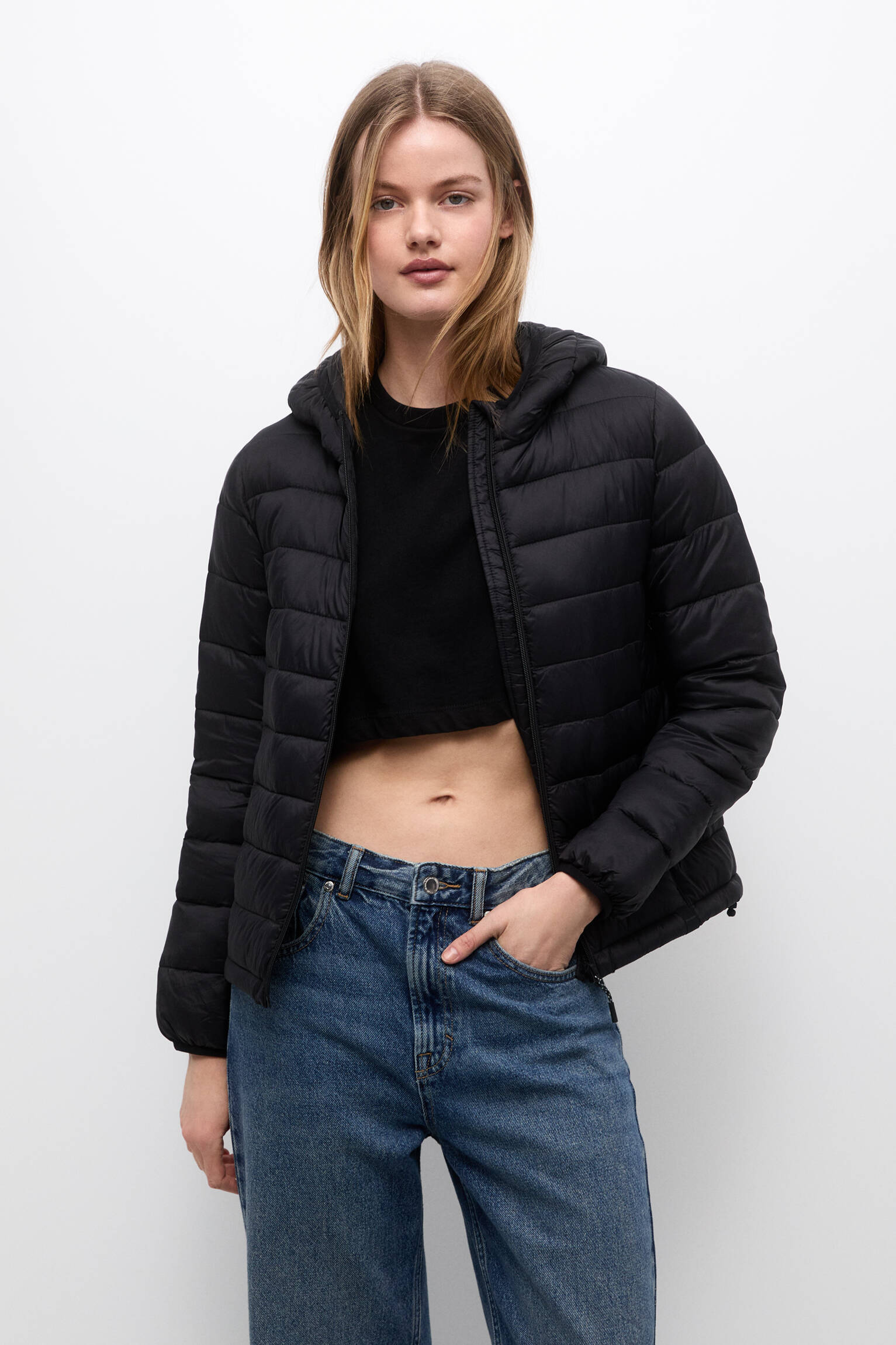 Lightweight puffer jacket with hood - PULL&BEAR