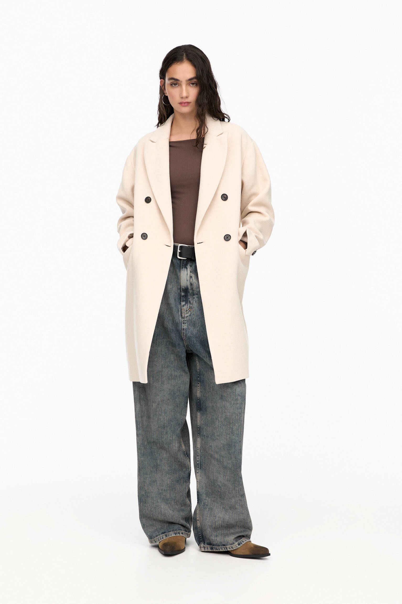 Oversize felt texture coat - PULL&BEAR