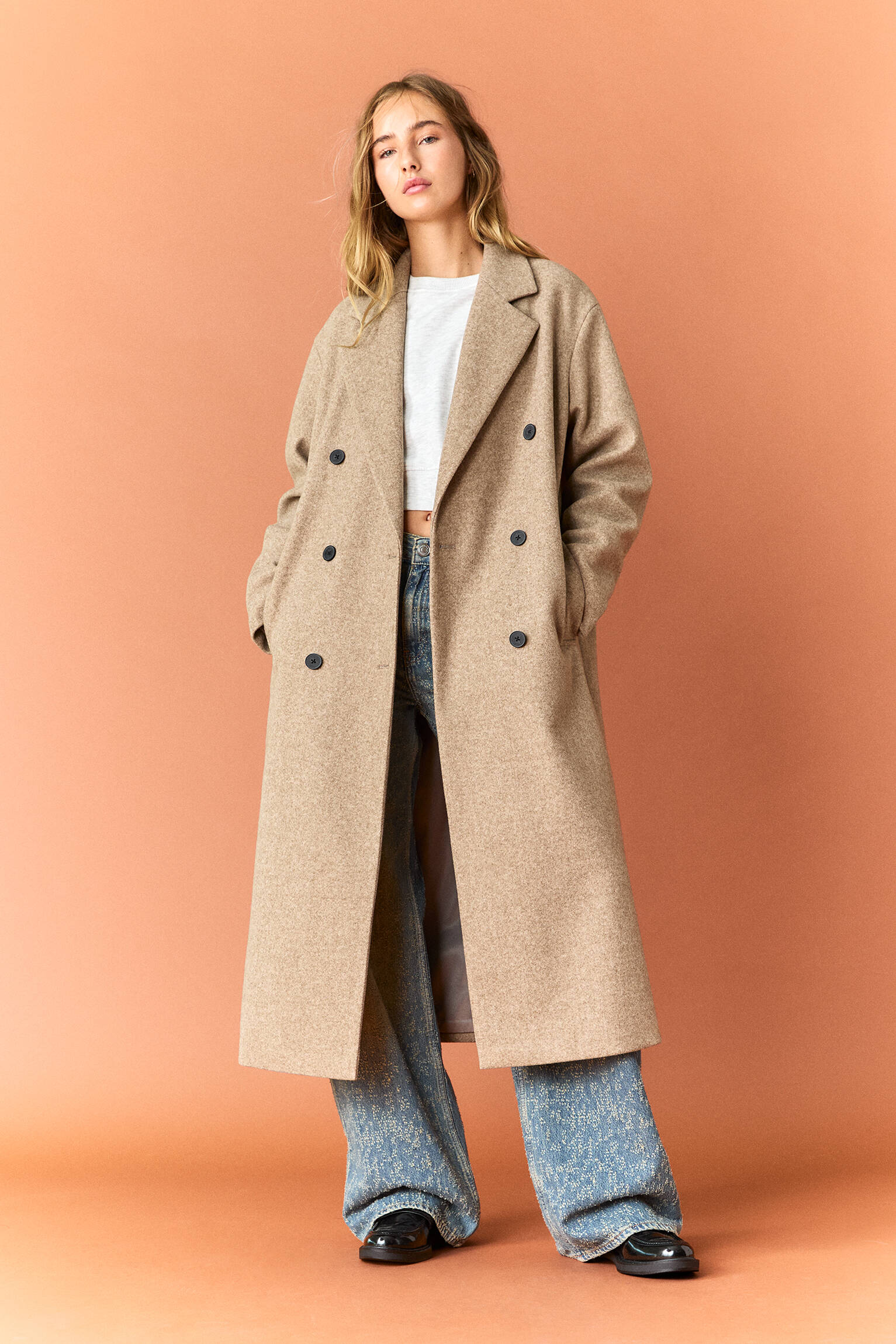 Long felt texture coat - PULL&BEAR