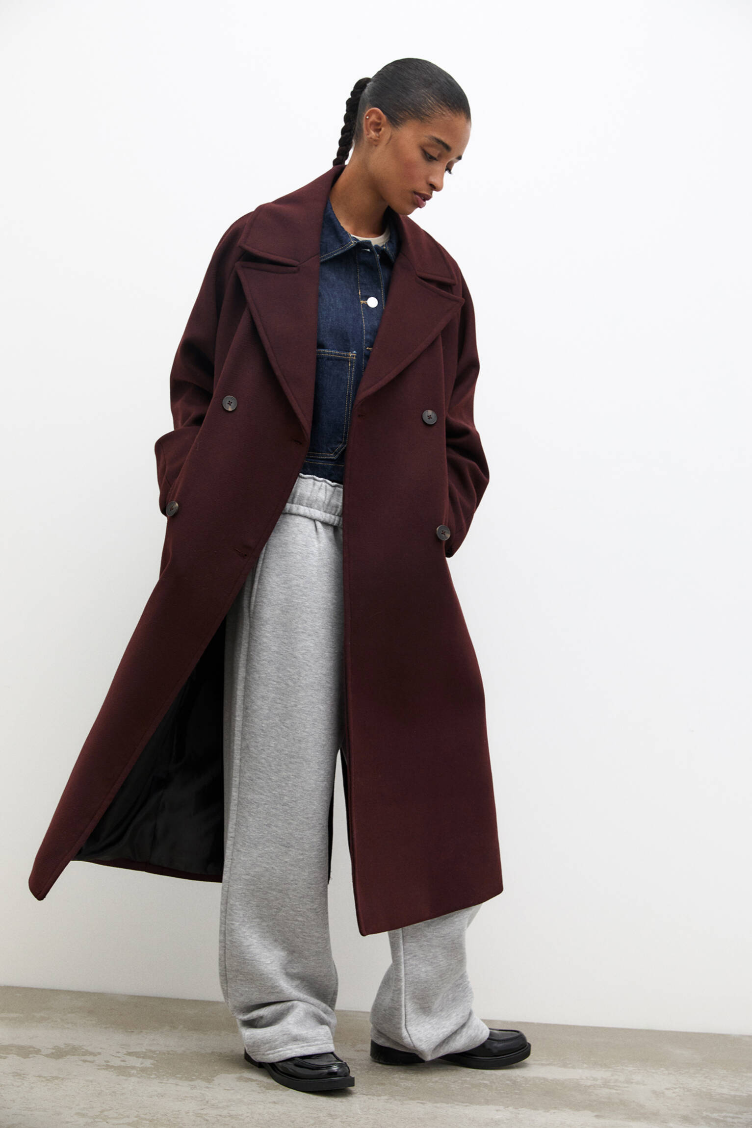 Long felt texture coat - PULL&BEAR