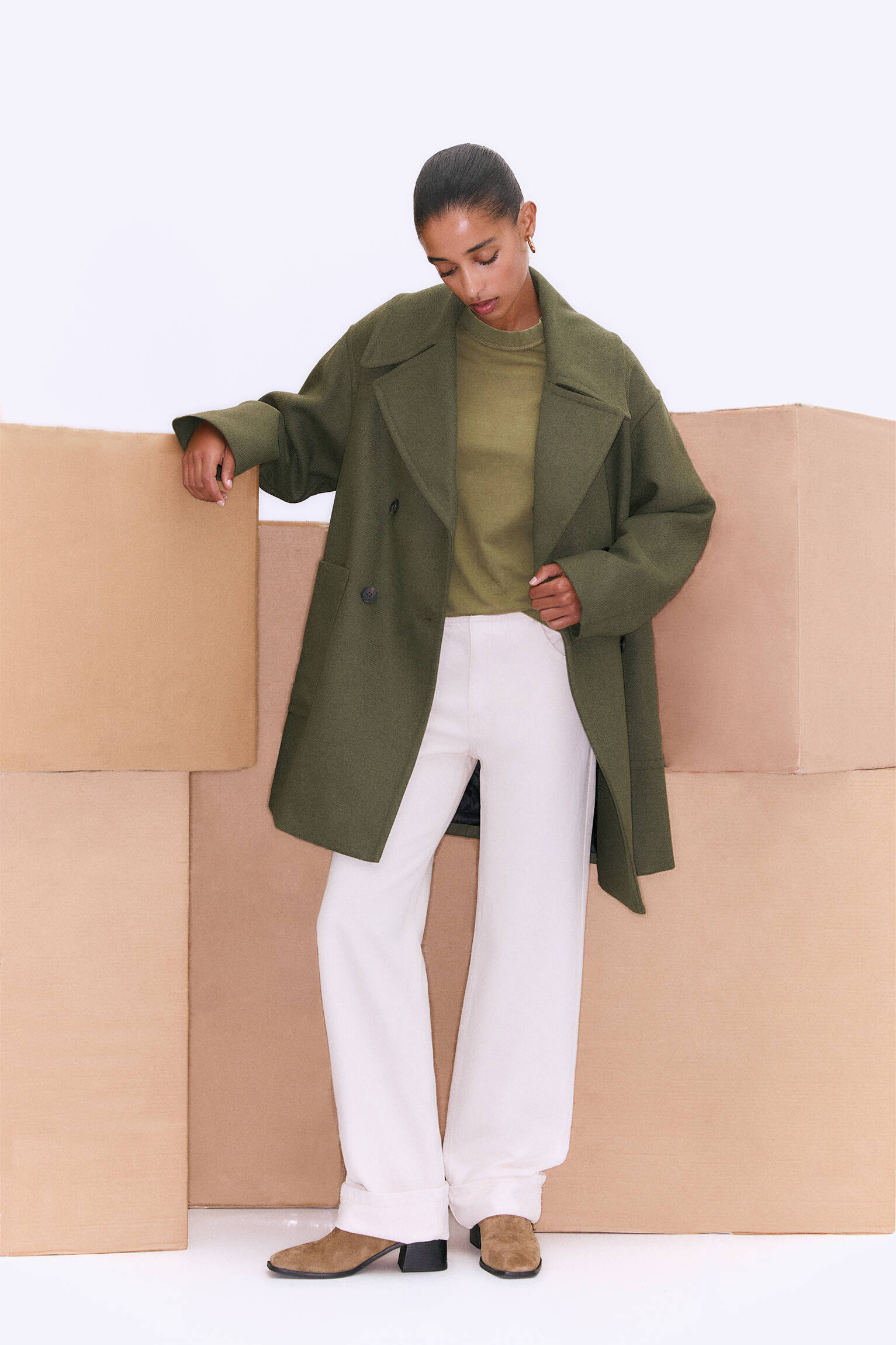 Felt texture coat - PULL&BEAR