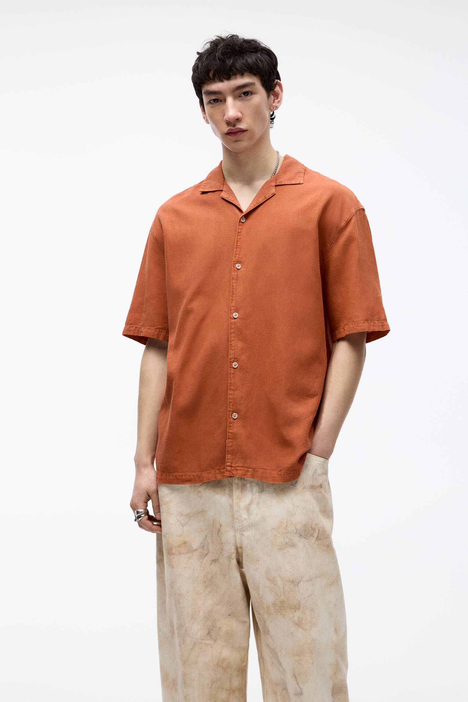 Basic short sleeve linen blend shirt - PULL&BEAR