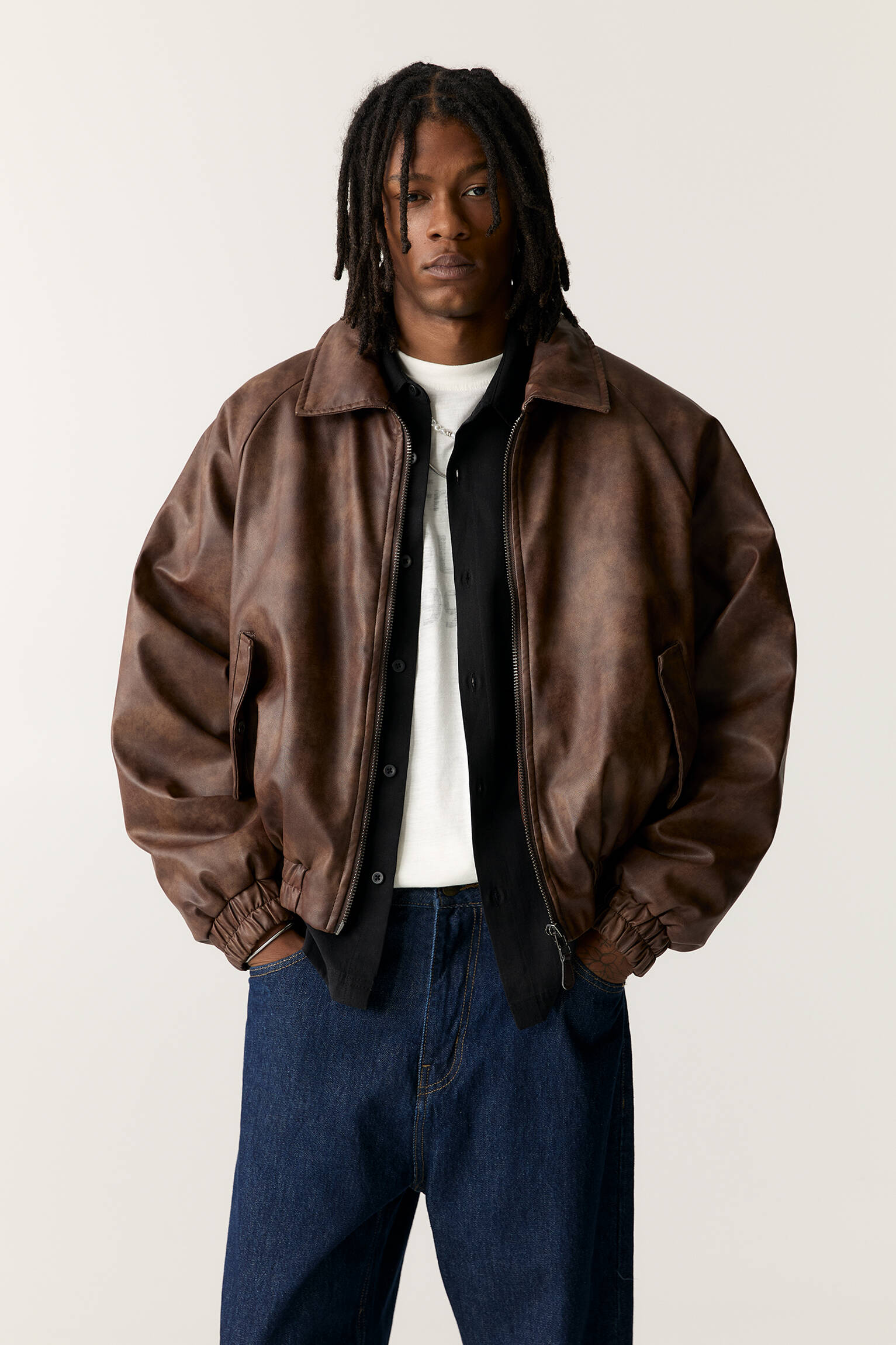 Faux leather puffer jacket with washed effect - PULL&BEAR