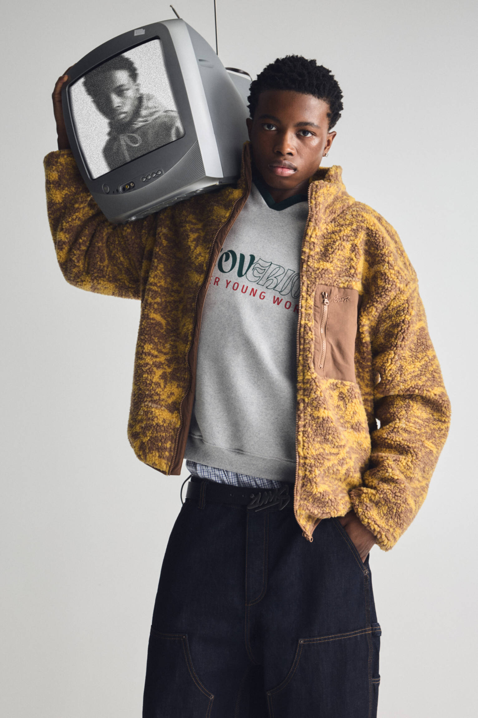 STWD faux shearling fleece jacket - PULL&BEAR