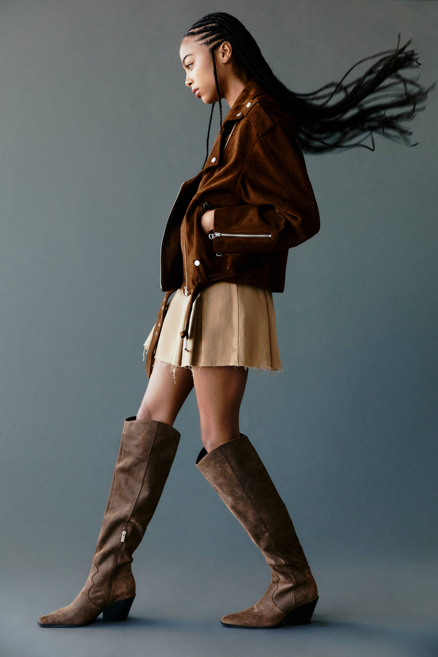 Leather knee-high country-style boots - pull&bear
