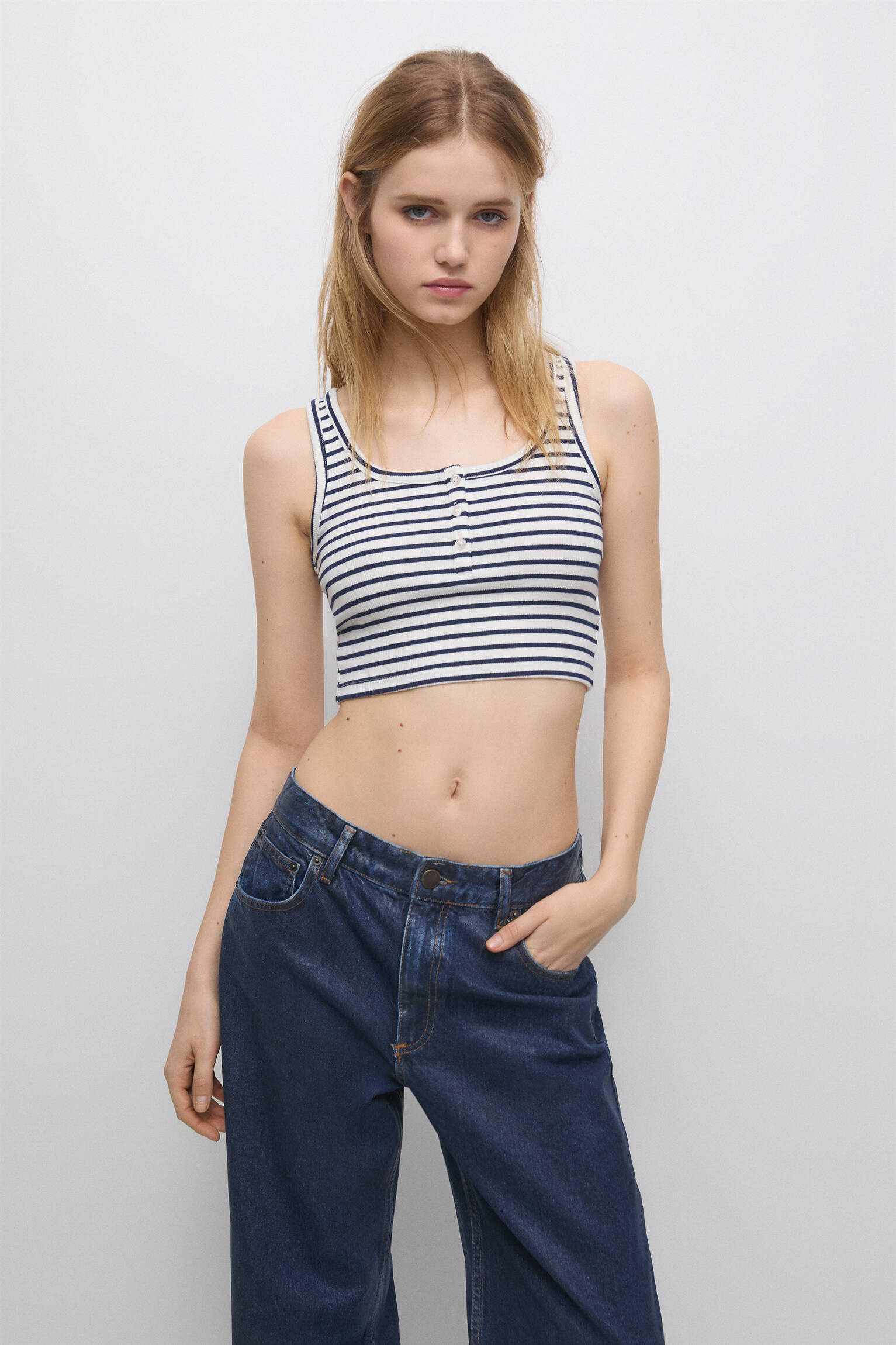 Striped cropped tank top - PULL&BEAR