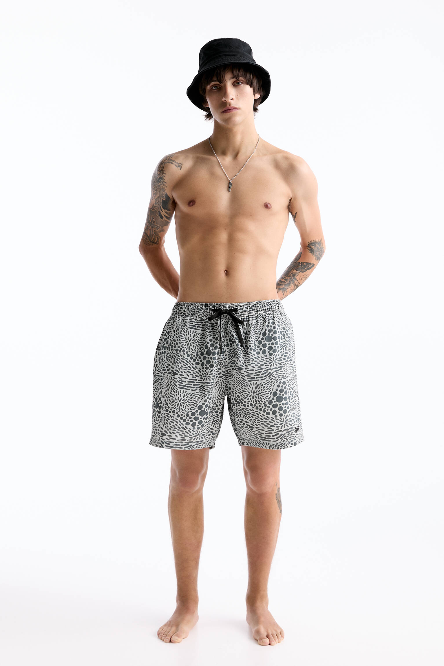 Printed STWD swim shorts with drawstrings - PULL&BEAR