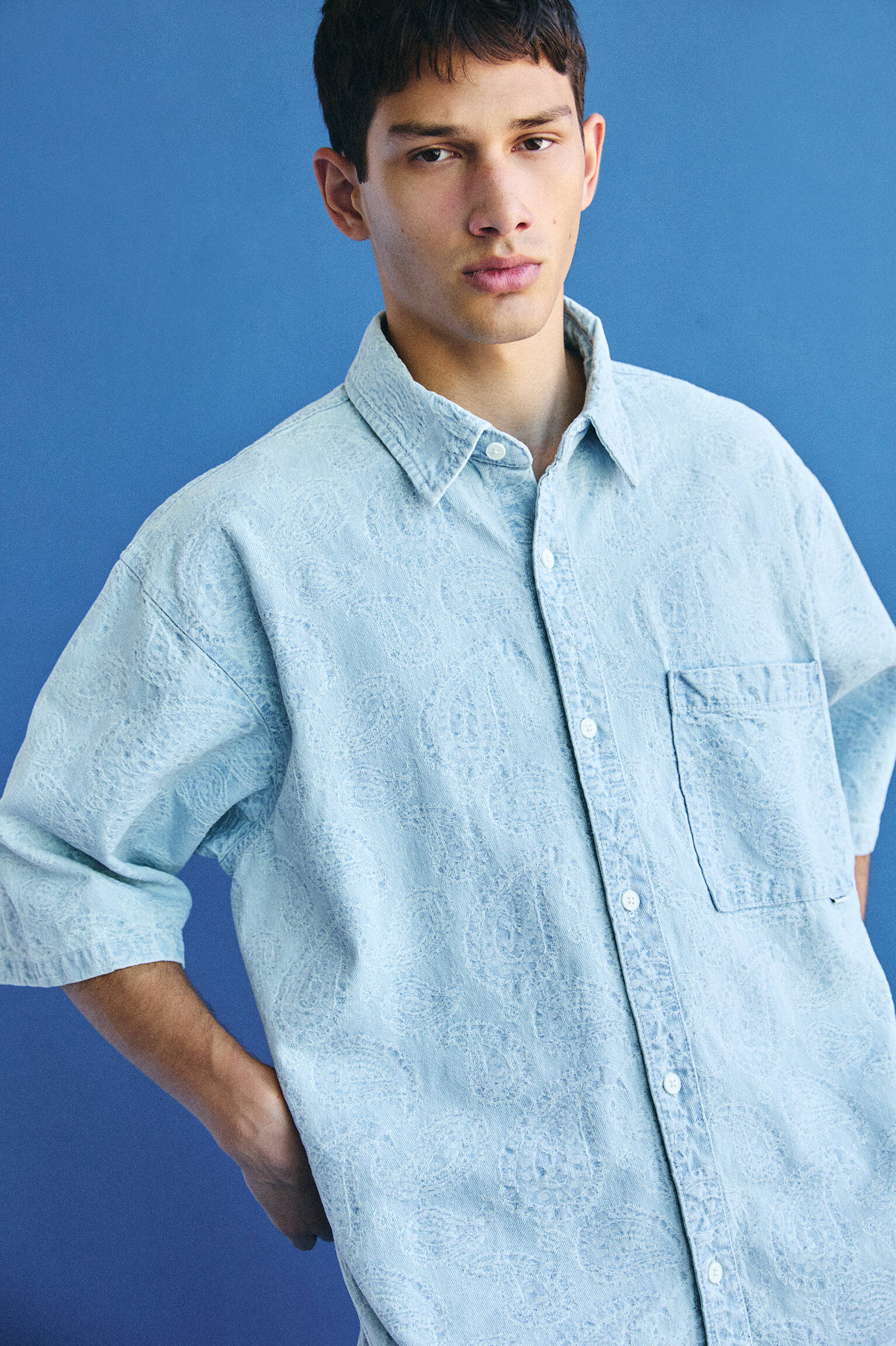 Paisley short sleeve denim shirt - PULL&BEAR