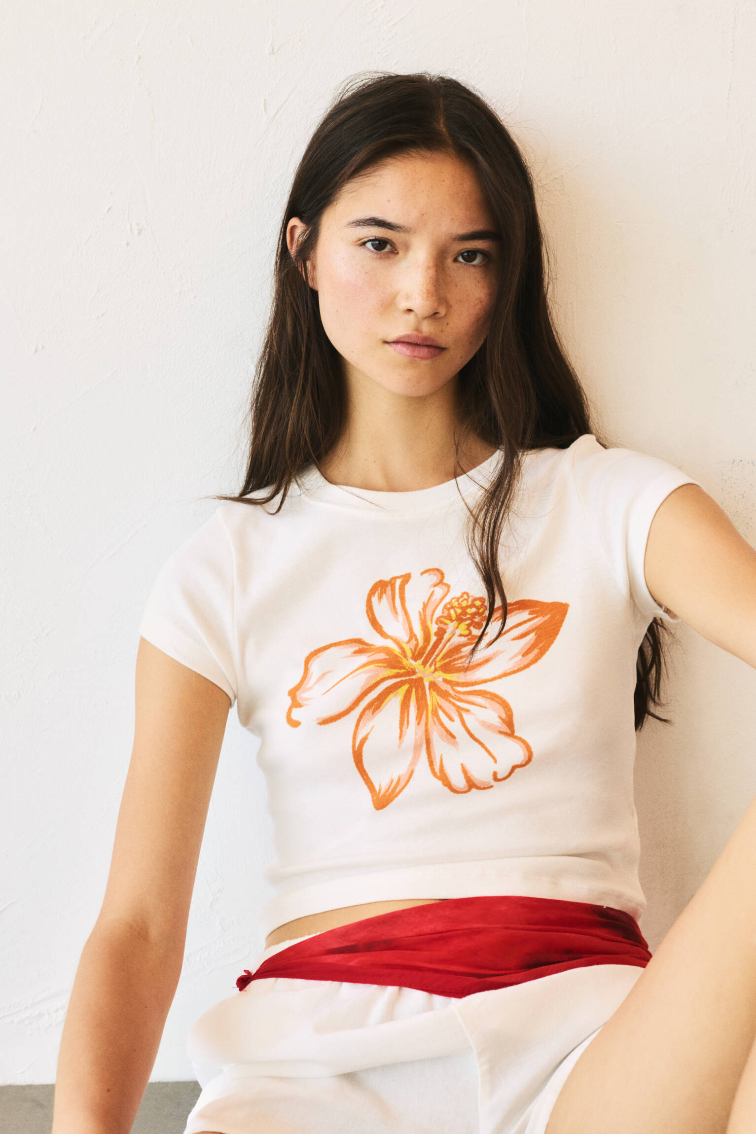 Hibiscus flower cropped T-shirt - pull&bear