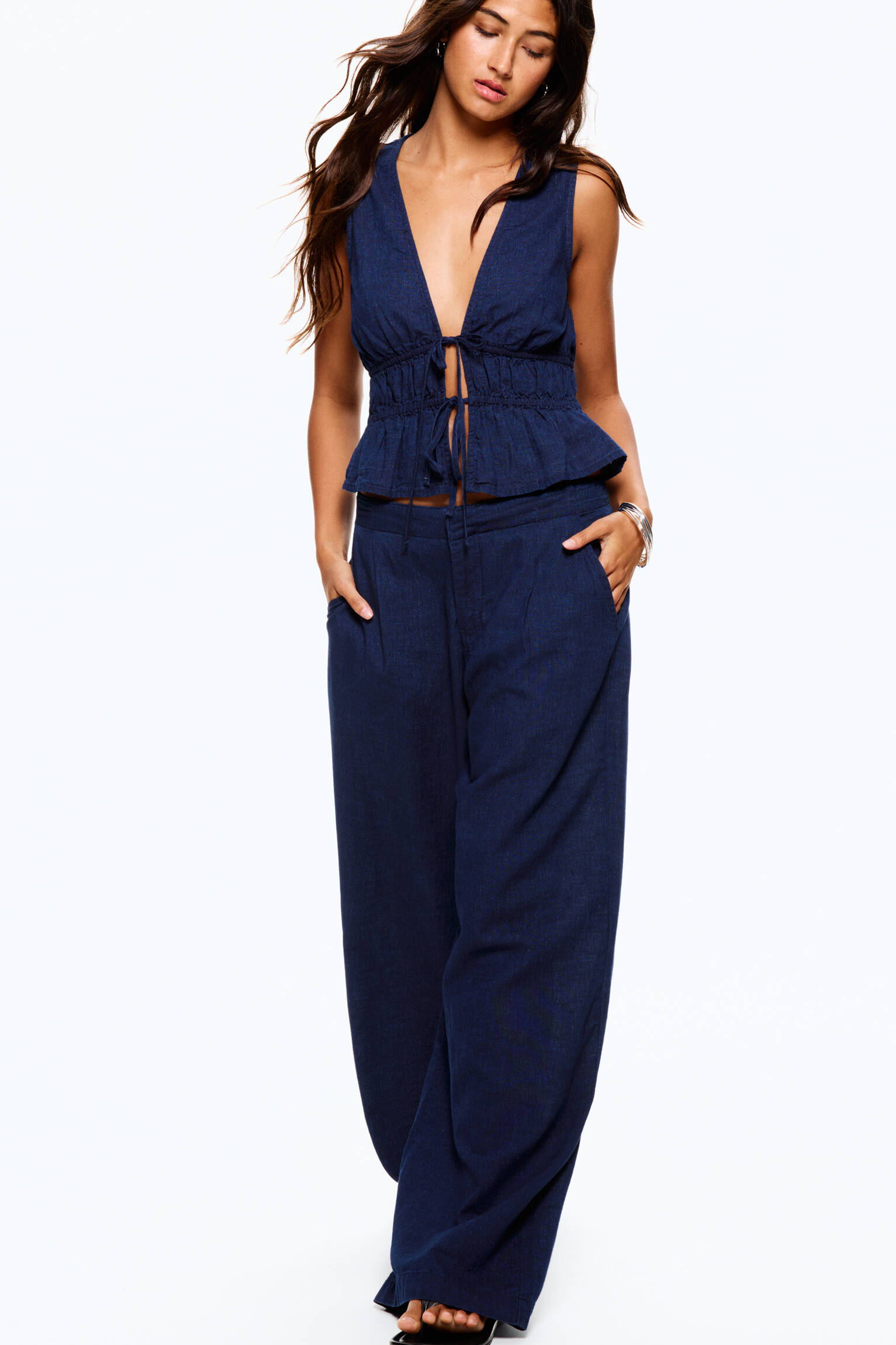 Gathered top with ties - PULL&BEAR