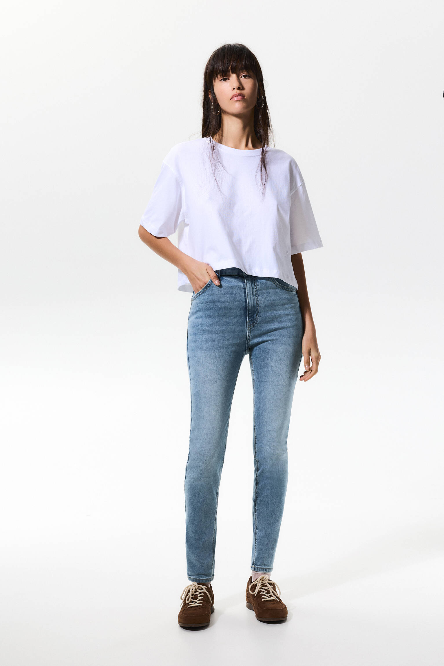 High-waist skinny jeans - pull&bear