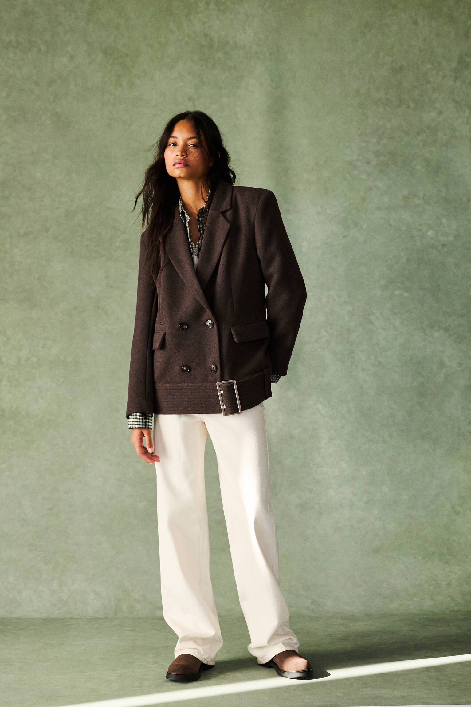 Short felt texture coat with belt - PULL&BEAR
