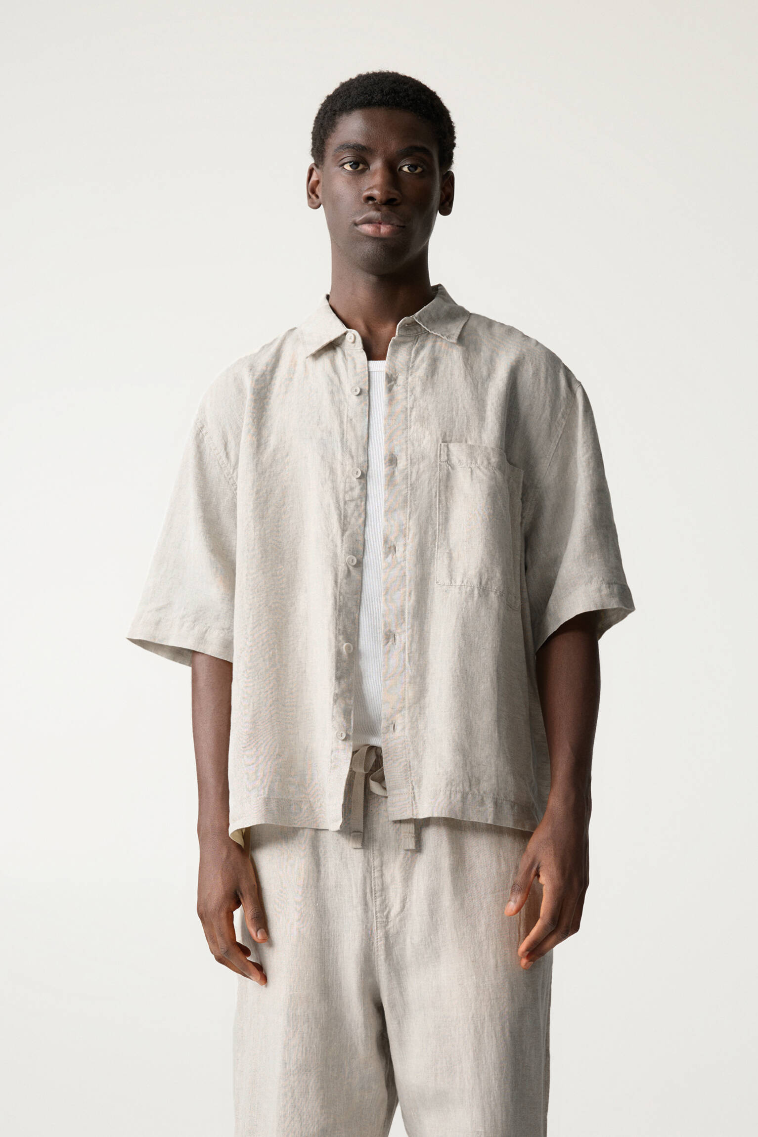 100% linen boxy fit shirt - pull&bear