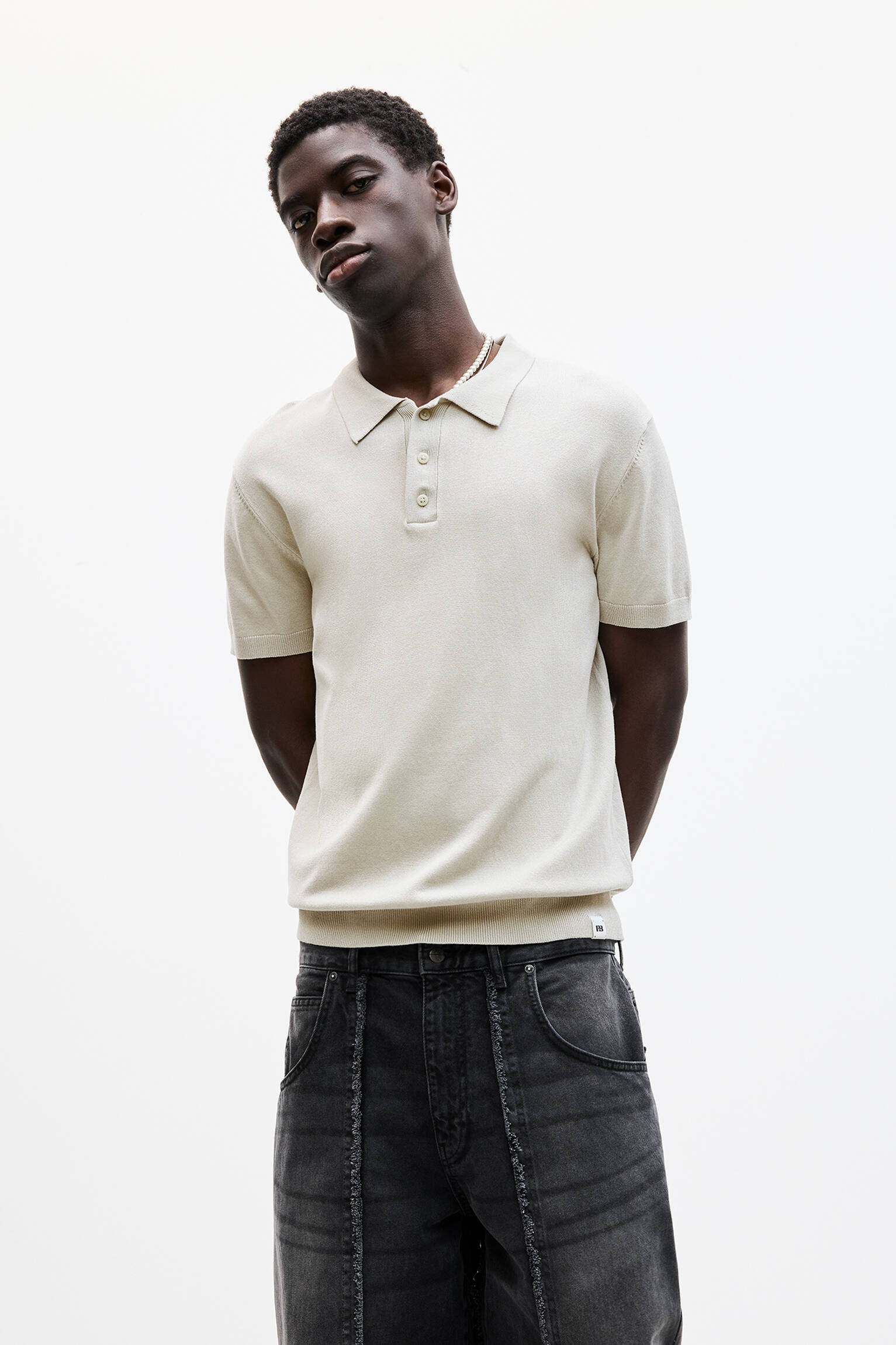 Short sleeve knit polo shirt - pull&bear