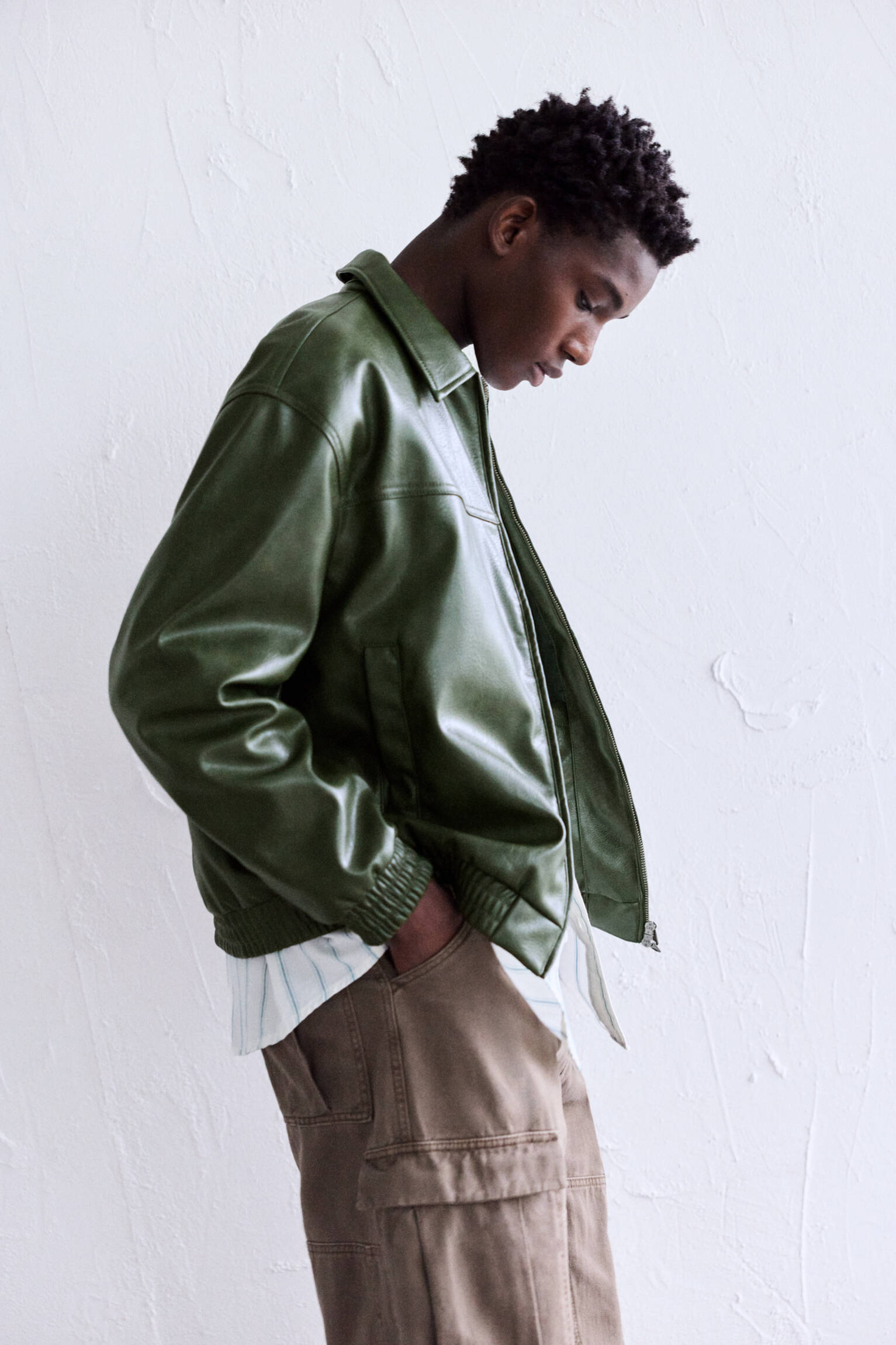 Green leather effect jacket - PULL&BEAR