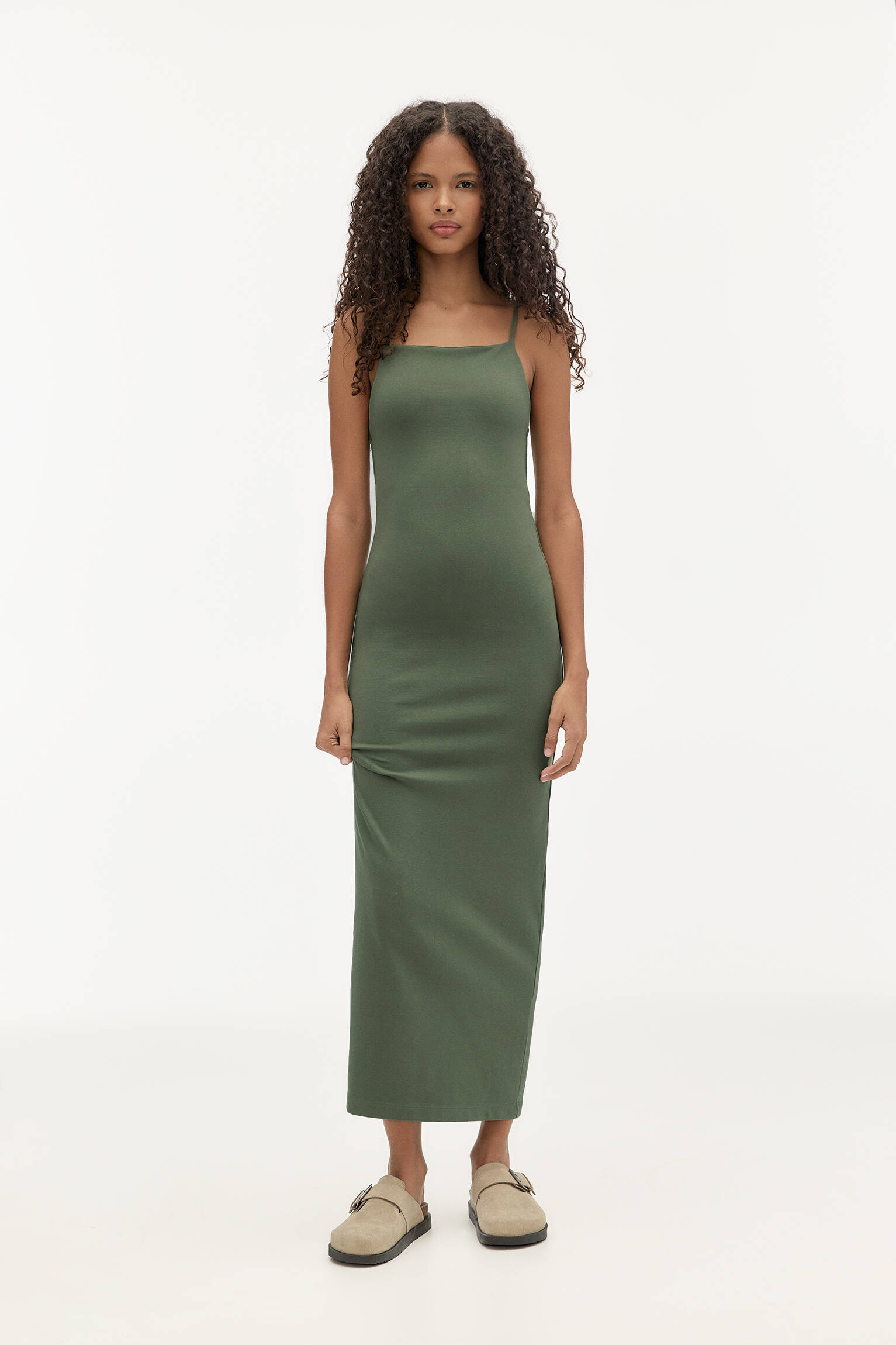 Straight neckline midi dress - PULL&BEAR