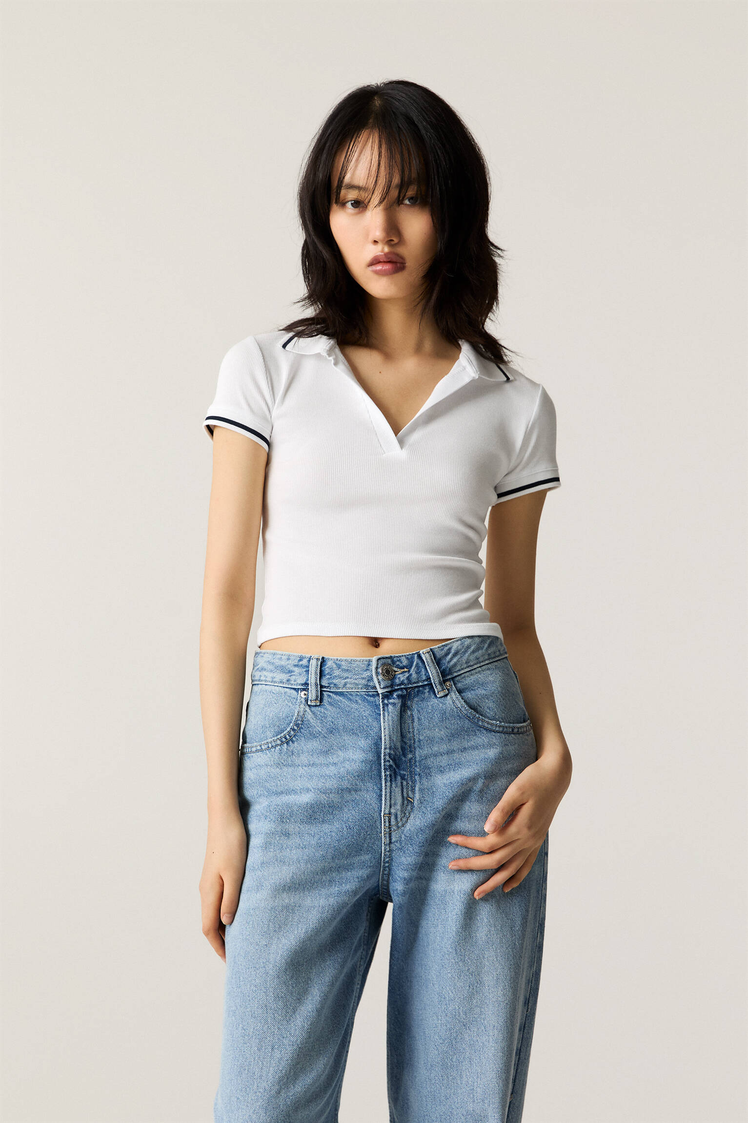 Short sleeve cropped polo shirt - PULL&BEAR