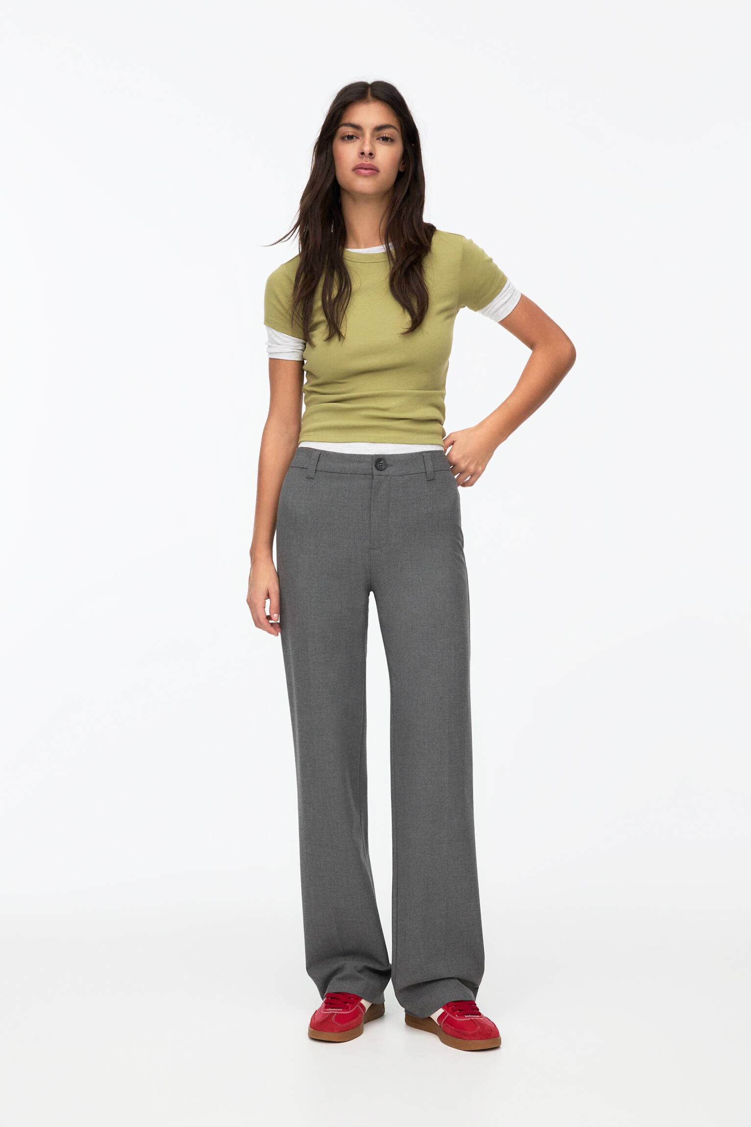 Smart High waist Straight leg Trousers Pull bear Smart High waist Straight leg Trousers Pull bear