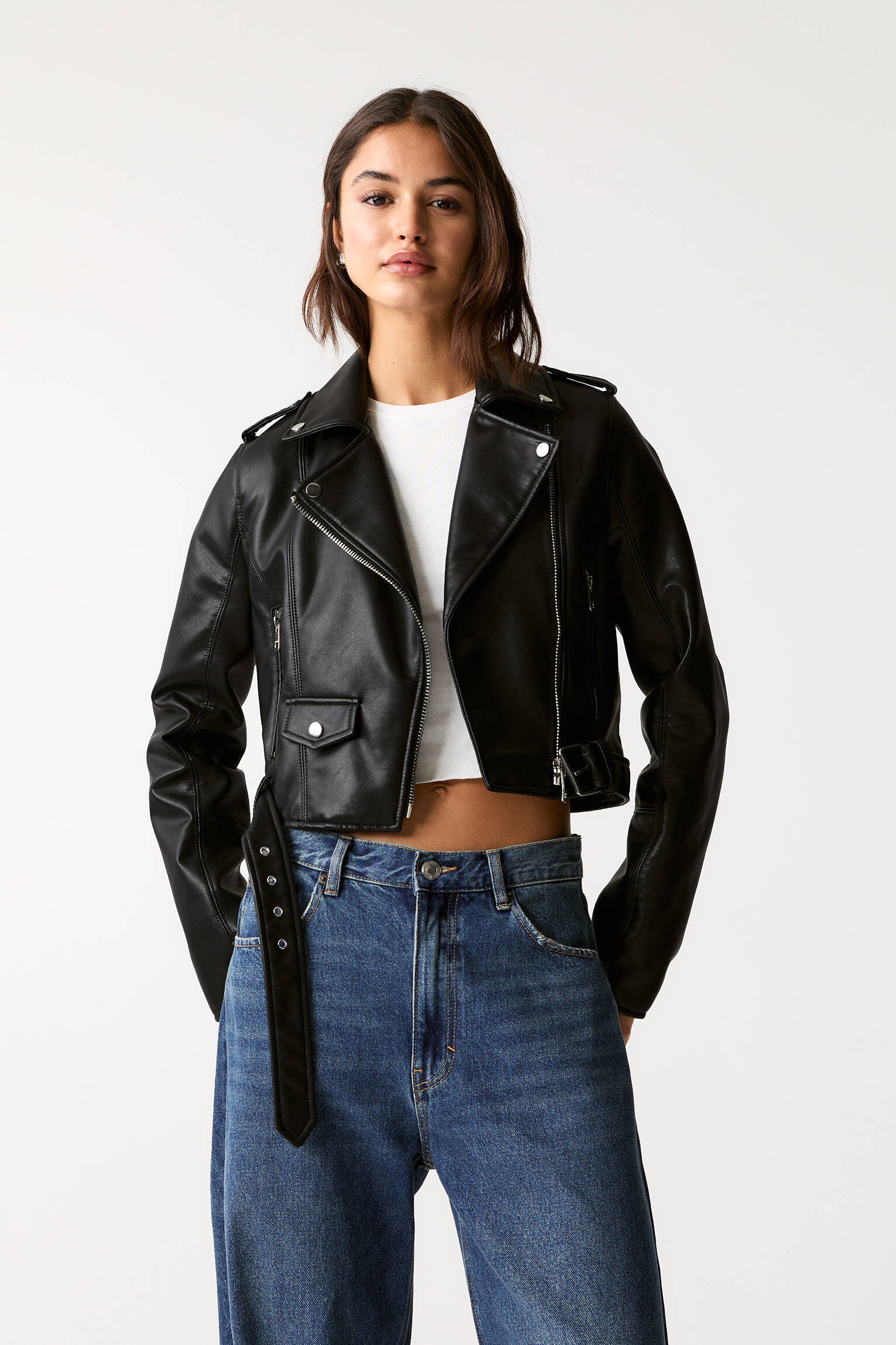 Faux leather biker jacket - PULL&BEAR