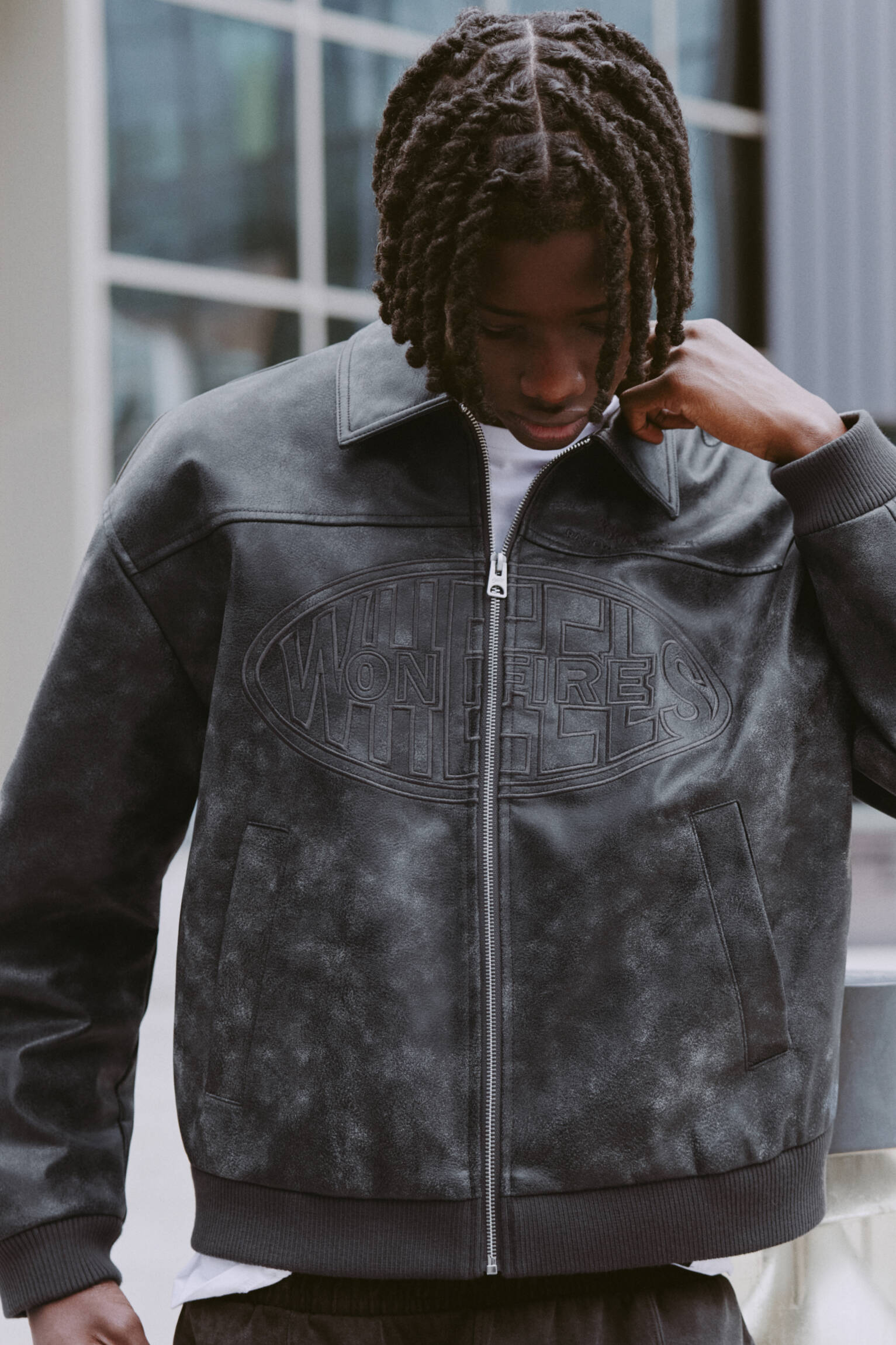 Embroidered faux leather jacket - PULL&BEAR